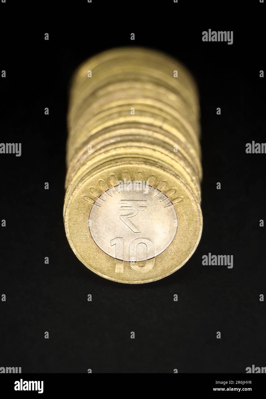 closeup shot of rare vintage indian bimetallic 10 (ten) rupee coin in ...