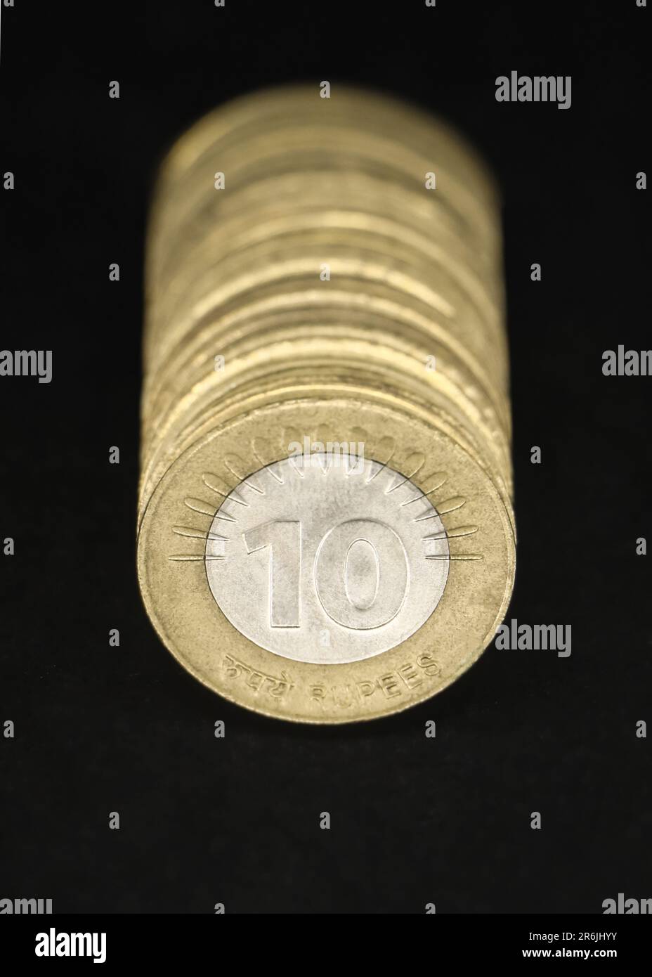 closeup shot of rare vintage indian bimetallic 10 (ten) rupee coin in ...