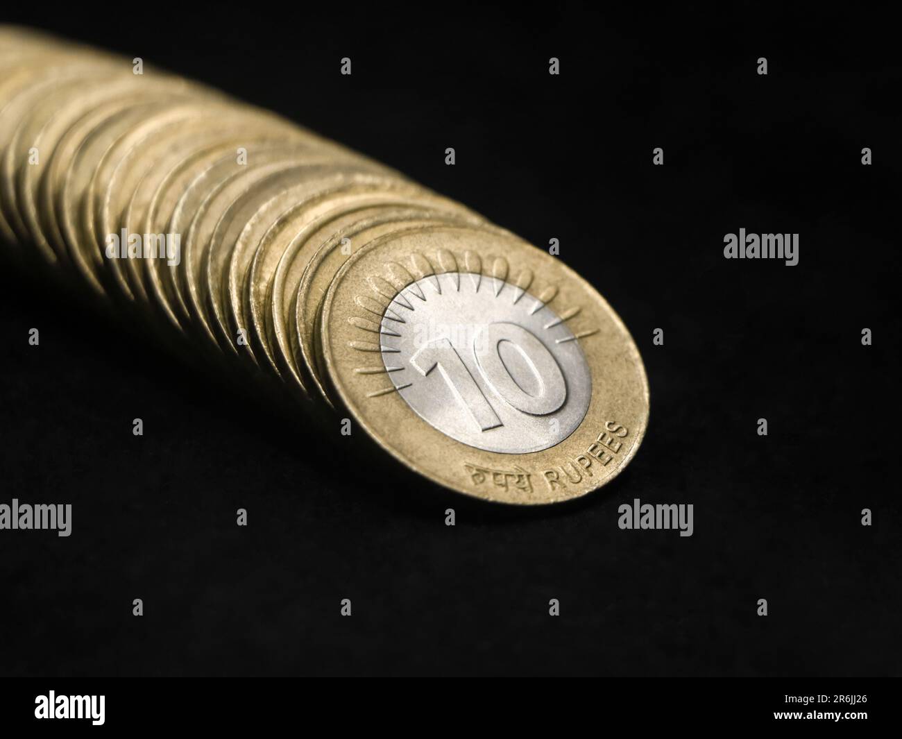 closeup shot of rare vintage indian bimetallic 10 (ten) rupee coin in ...