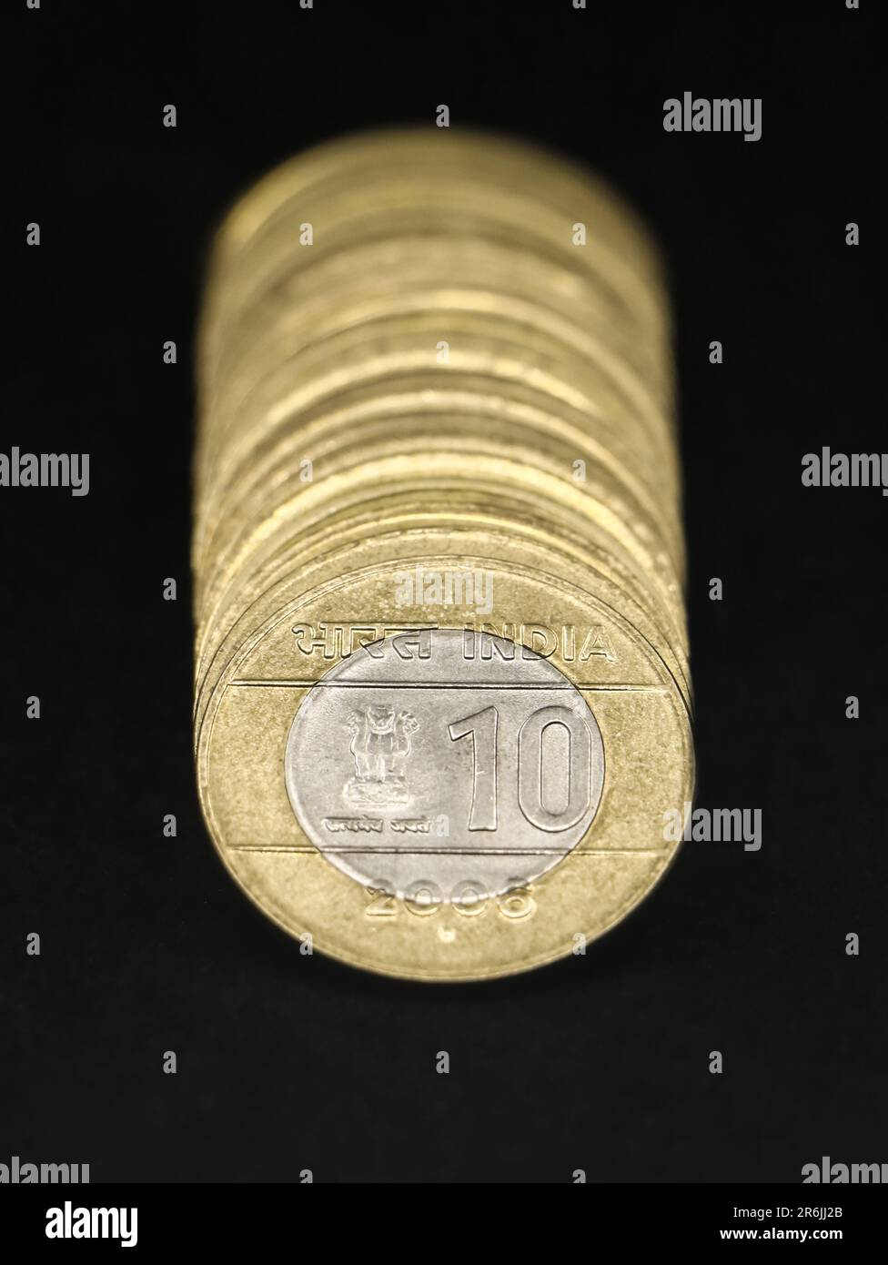 closeup shot of rare vintage indian bimetallic 10 (ten) rupee coin in ...