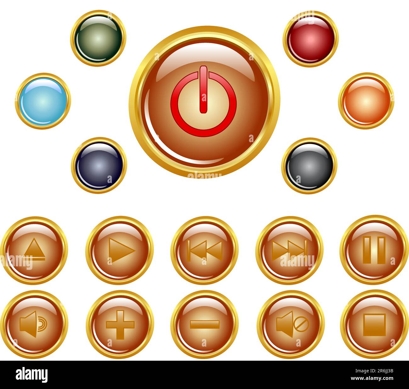 vector illustration of a set of a gold media buttons Stock Vector Image ...
