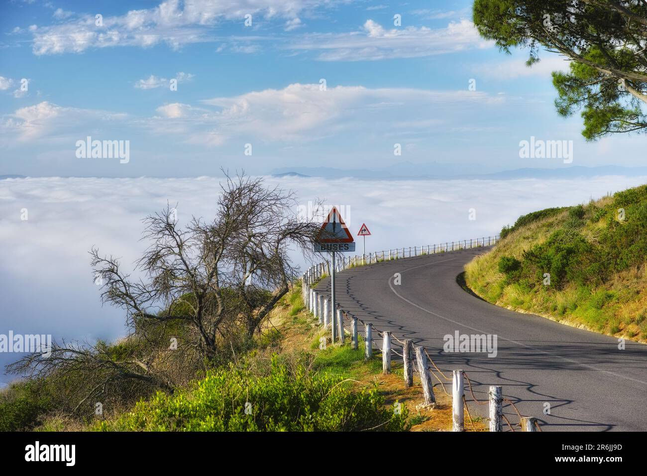 Road, nature and travel landscape, direction and destination with ...