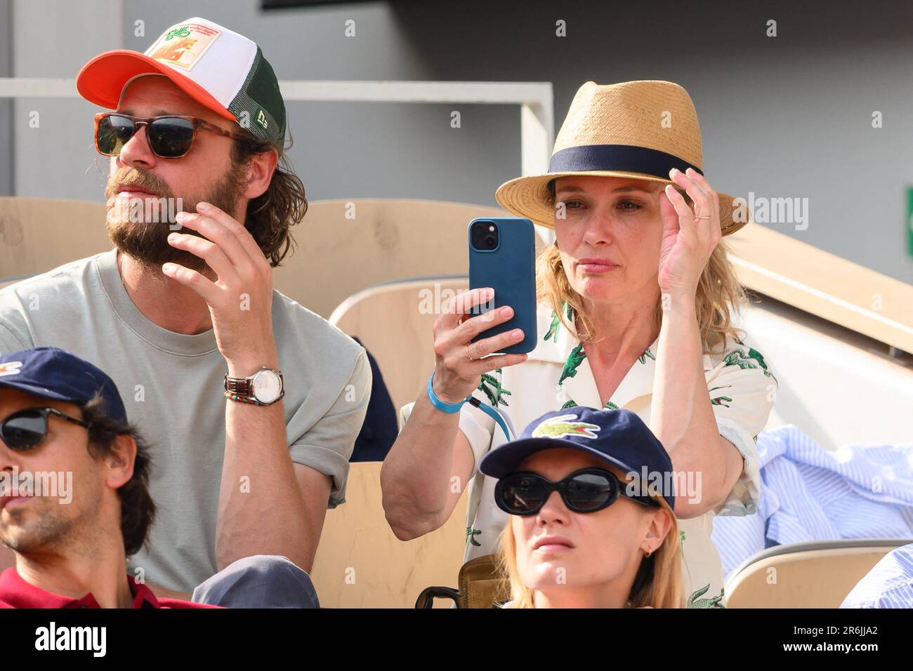 Paris, France. 09th June, 2023. Joachim Roncin and Anne Marivin attend the 2023 French Open at ...