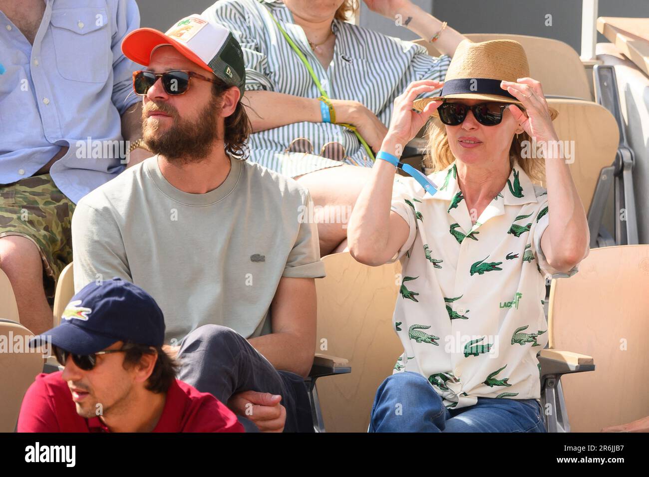 Paris, France. 09th June, 2023. Joachim Roncin and Anne Marivin attend the 2023 French Open at ...