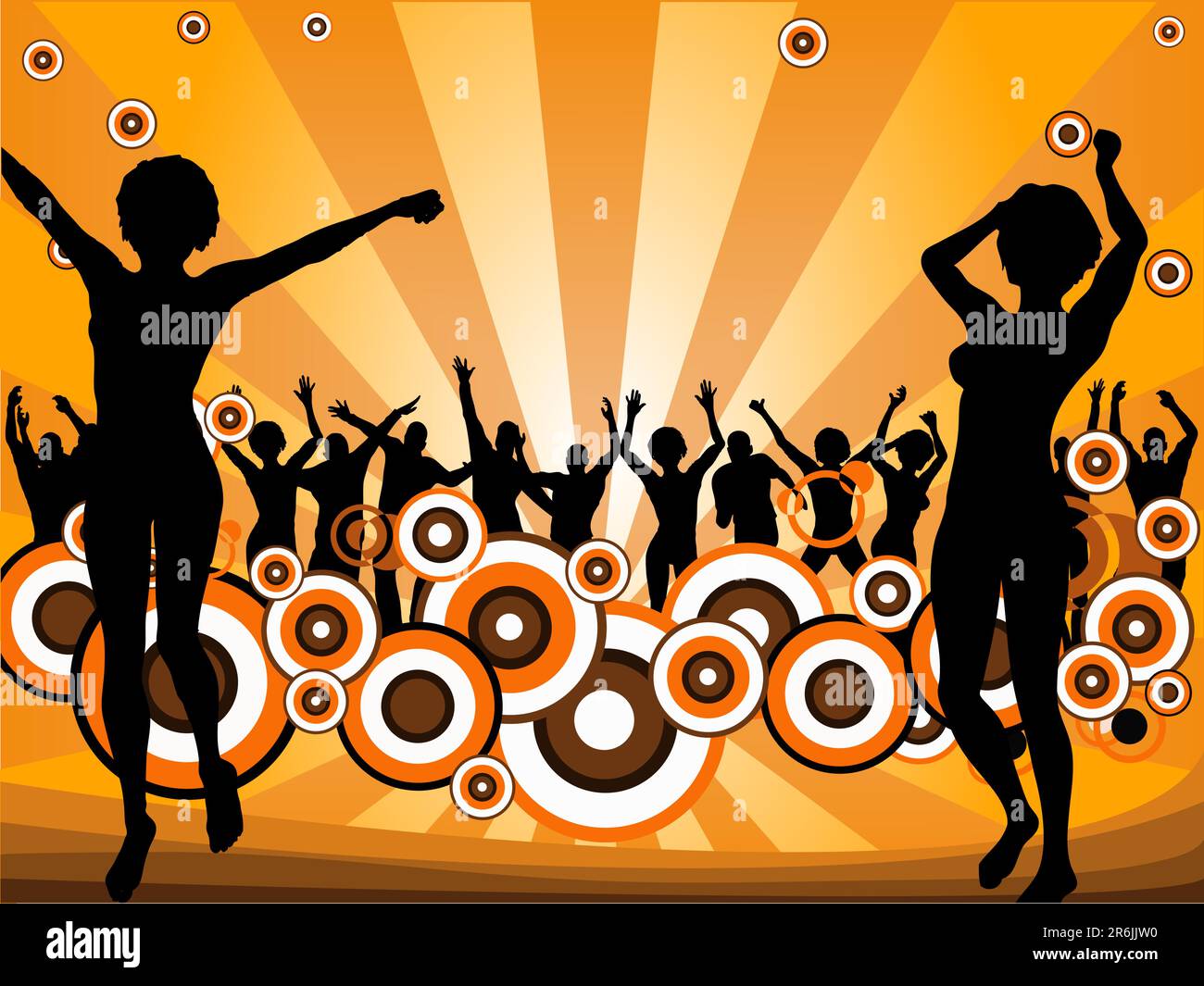 Dancers and Orange circles on a retro background Stock Vector Image ...