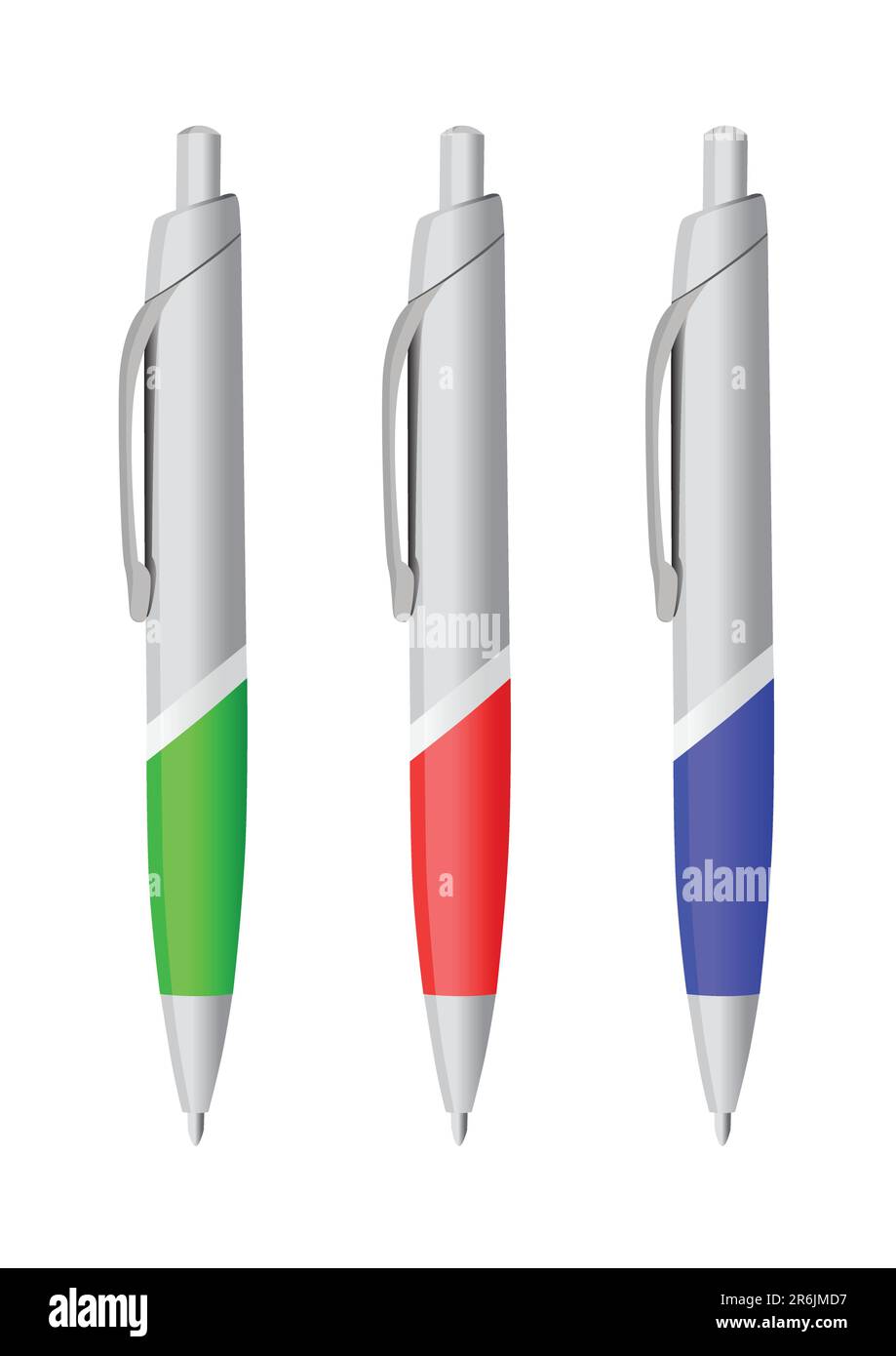 Vector illustration of a ballpoint (pen) in three different colors. All ...