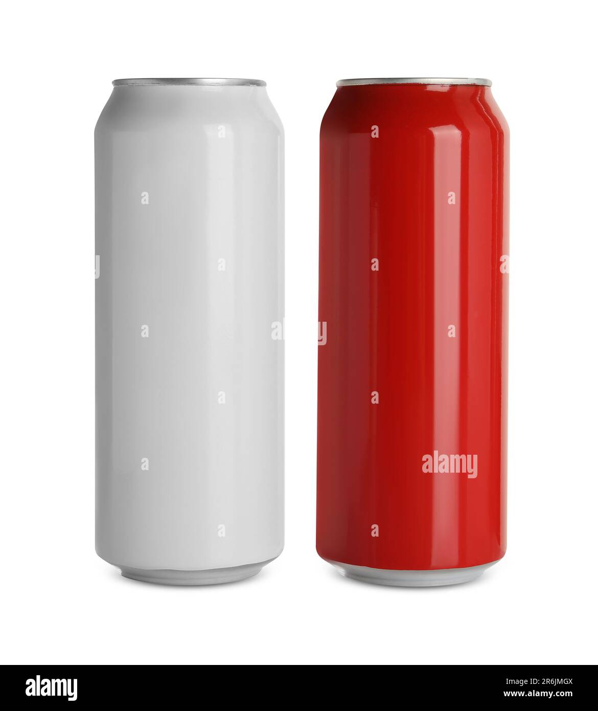 Aluminum cans with drinks on white background Stock Photo - Alamy