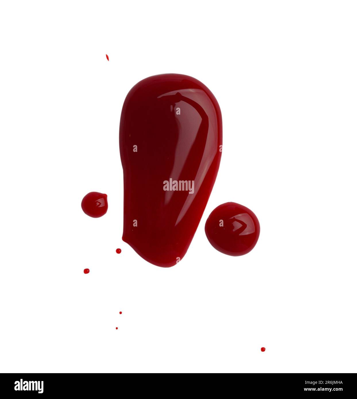 Drops of blood isolated on white , top view Stock Photo - Alamy