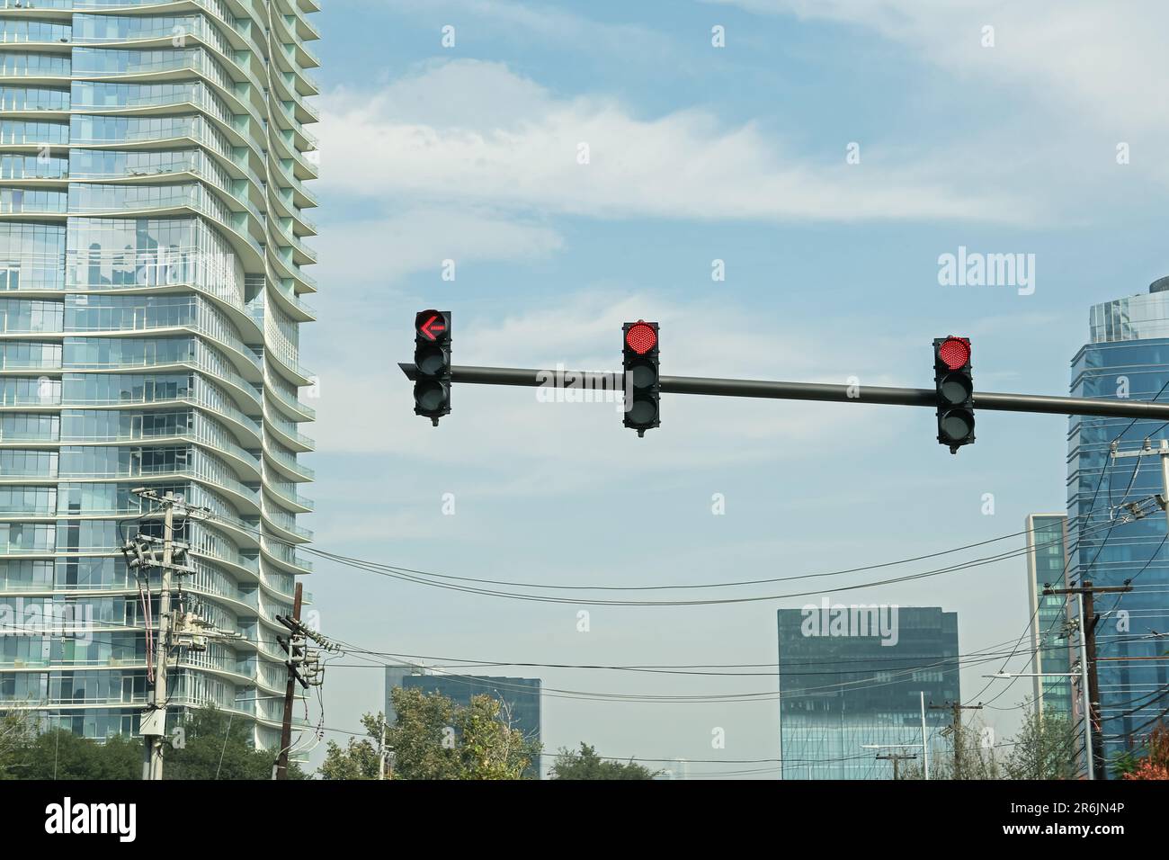 Overhead traffic lights in city. Road rules Stock Photo - Alamy