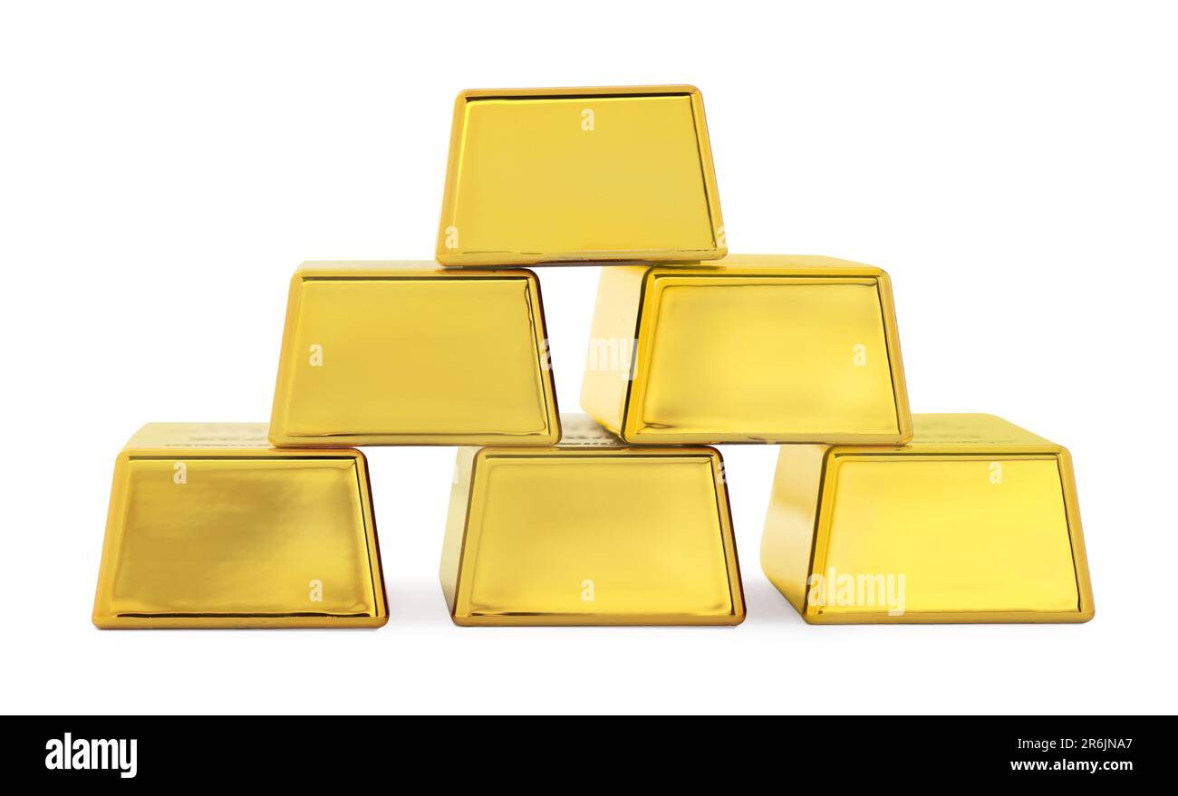 Stack of shiny gold bars isolated on white Stock Photo - Alamy