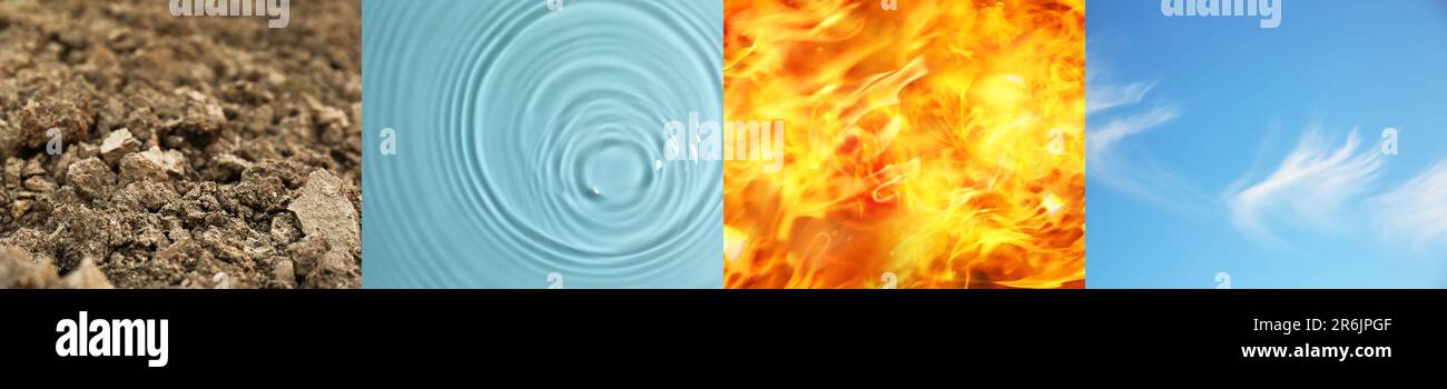 Set of four elements. Earth, Water Fire and Air Stock Photo - Alamy