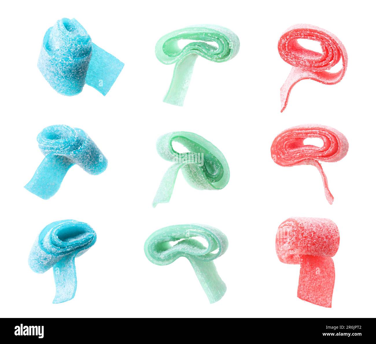 Collage with jelly candies on white background, different sides Stock ...