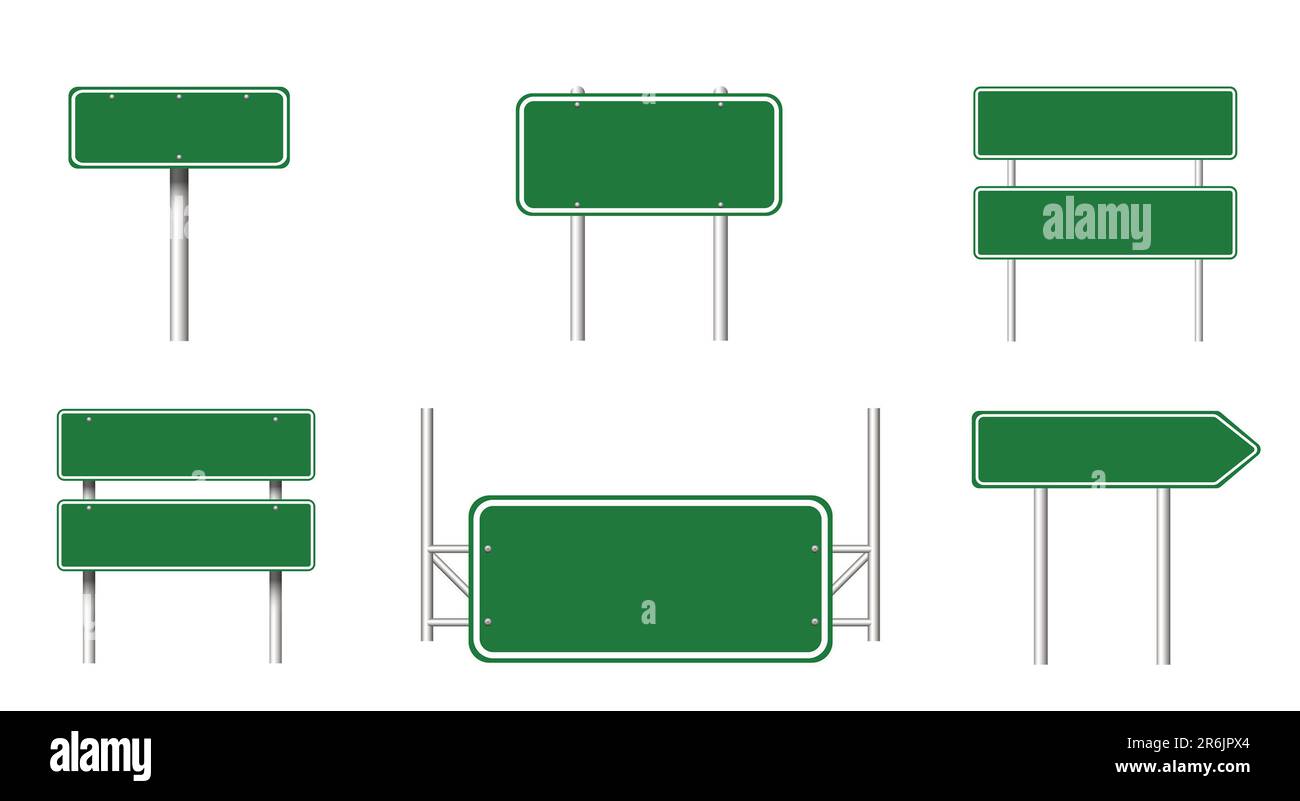 Different green blank road signs on white background, collage design ...