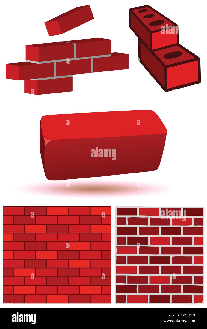 Vector illustration set of three dimensional bricks and brick wall ...
