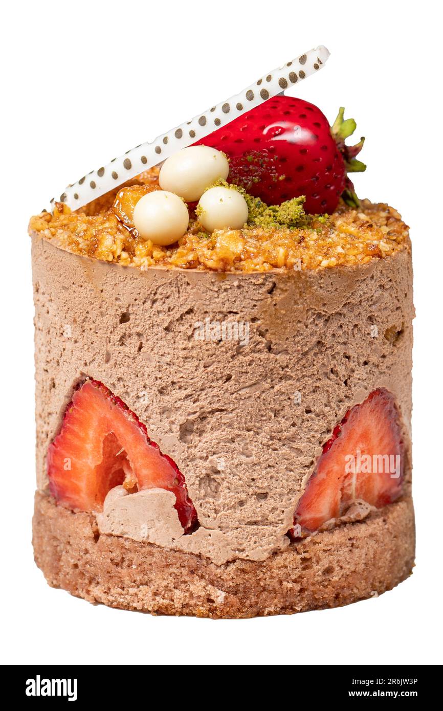 Strawberry, Croquant and Pistachio Cake. Delicious cream cake isolated ...