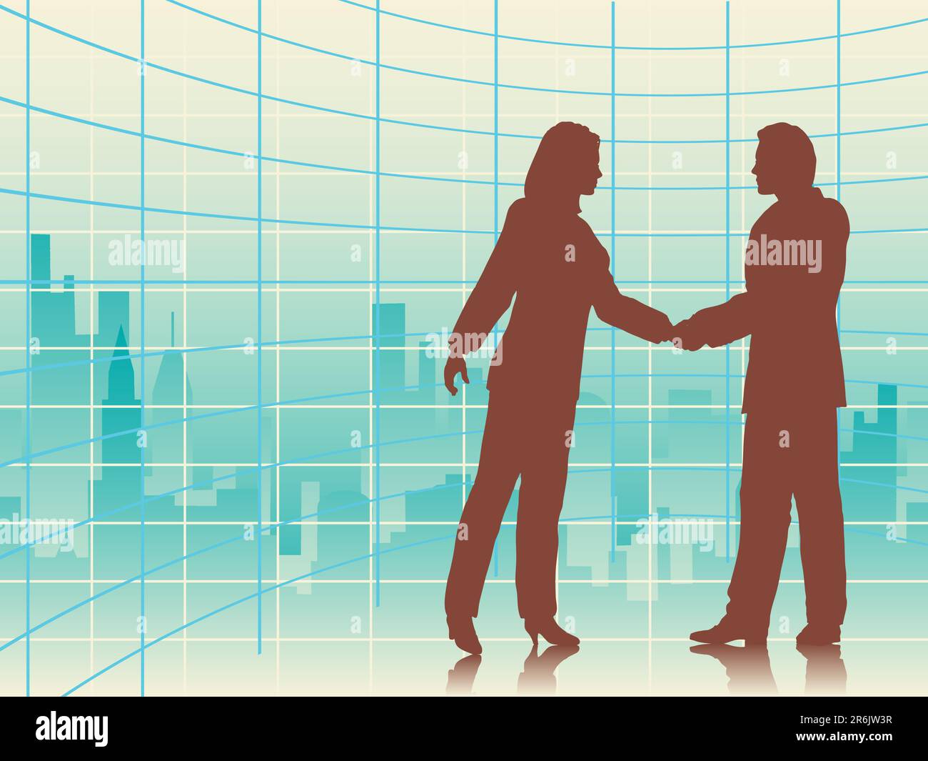 Editable vector illustration of business people shaking hands with a ...