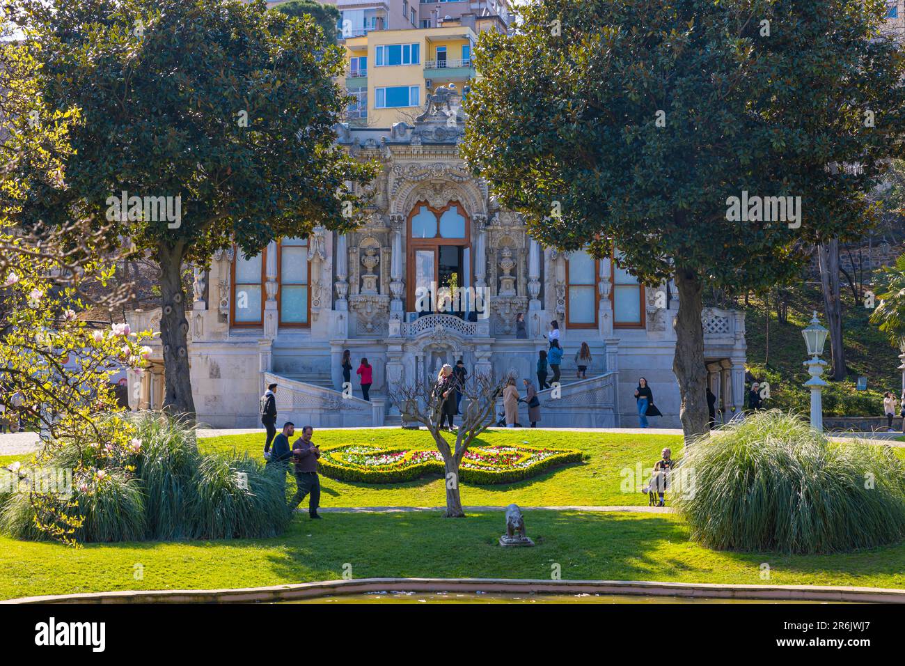 People and Ihlamur Pavilion or Ihlamur Kasri in Besiktas in the spring ...