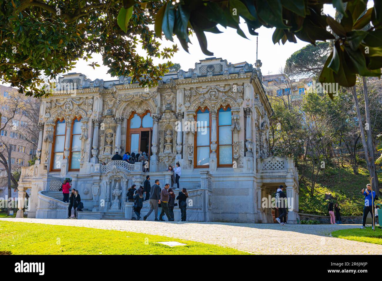 Visitors and ihlamur pavilion or ihlamur kasri in Besiktas district of ...