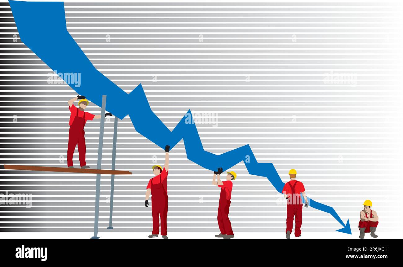 Business failure and depression graph representing bankrupt (vector ...
