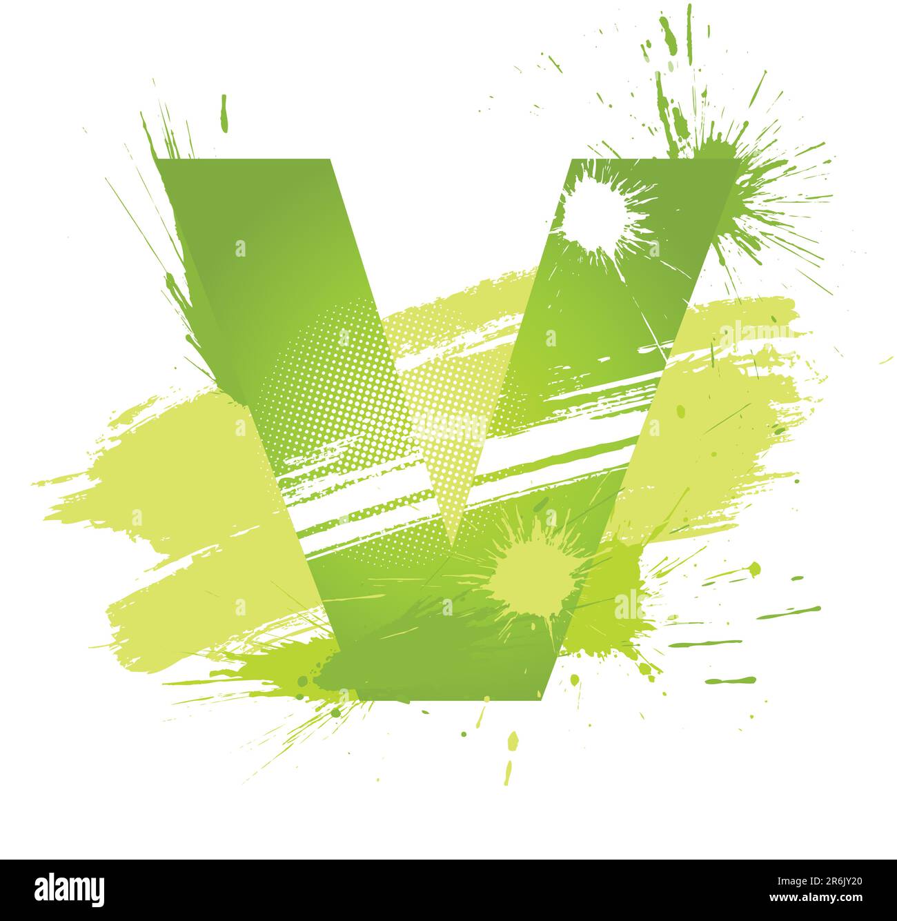 Green abstract paint splashes font. Letter V. Vector on white ...