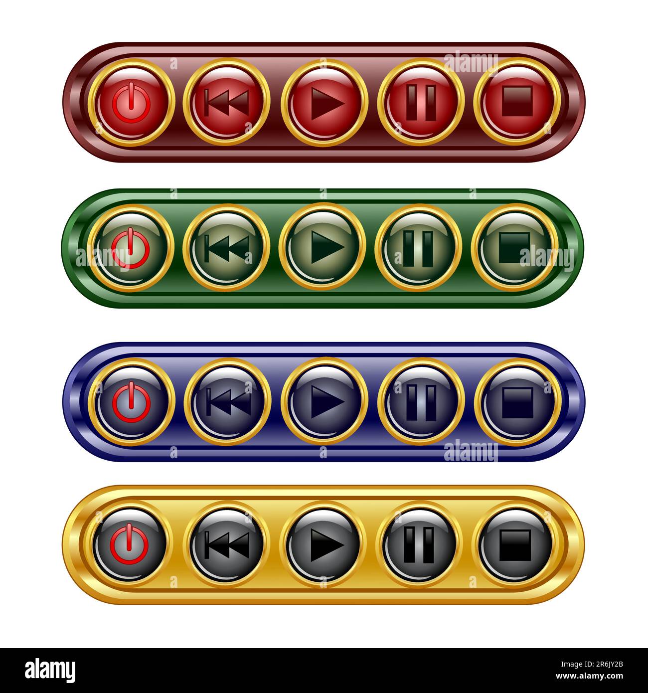 vector illustration of the four oblong shiny panel with player set sign icon buttons Stock ...