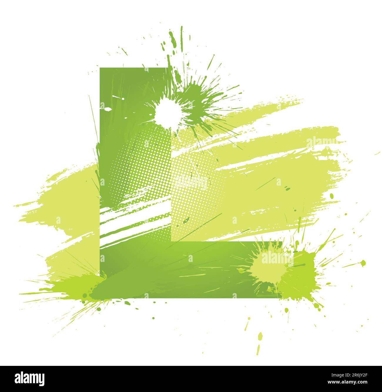 Green abstract paint splashes font. Letter L. Vector on white ...