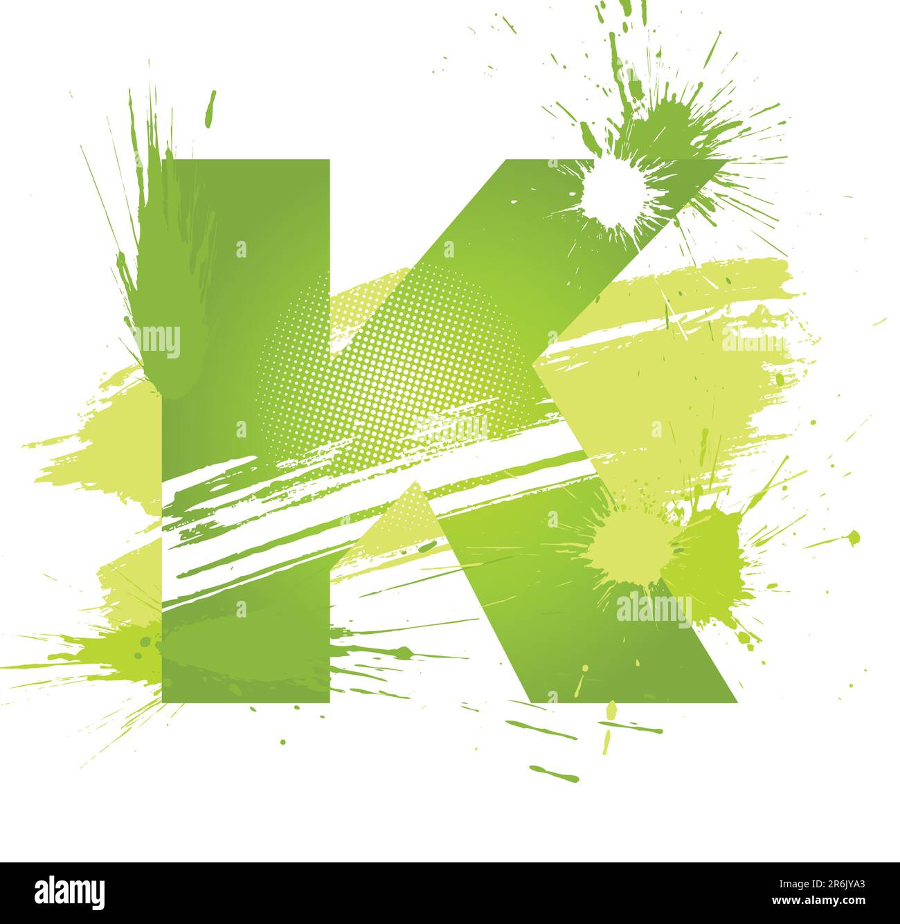 Green abstract paint splashes font. Letter K. Vector on white ...