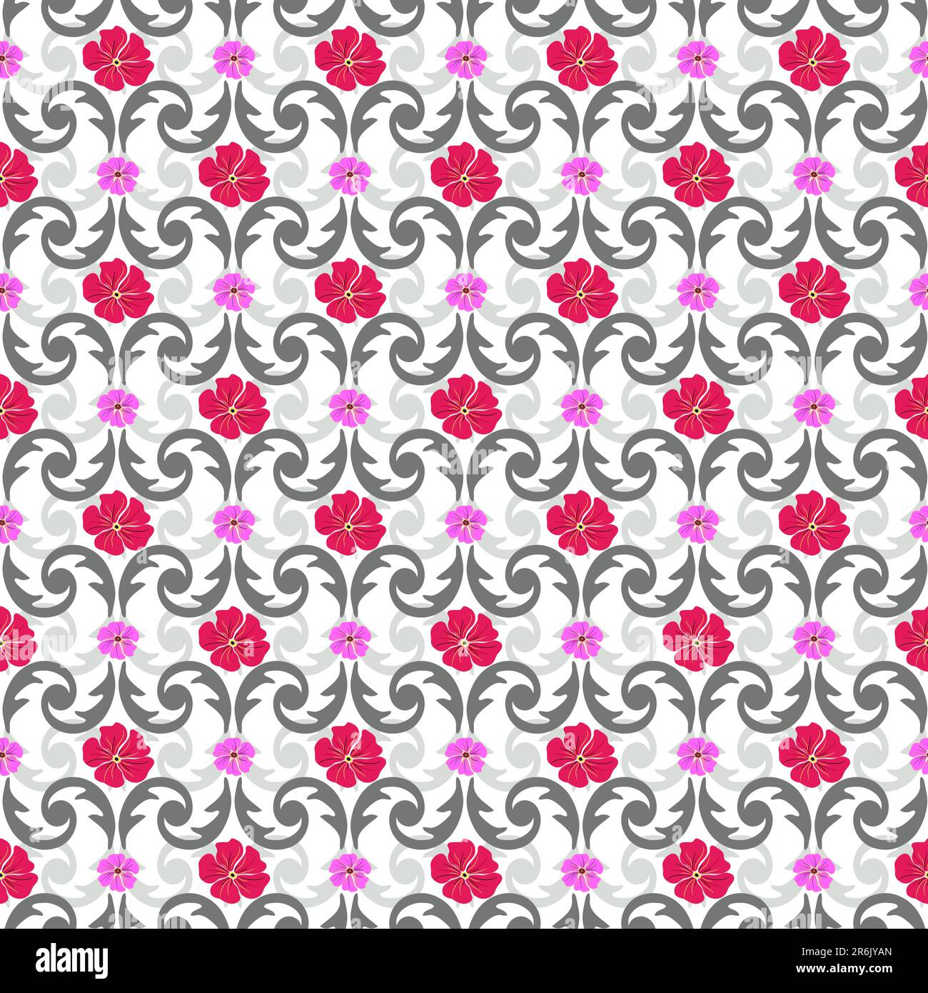 Seamless floral white pattern with red and pink flowers (vector Stock ...