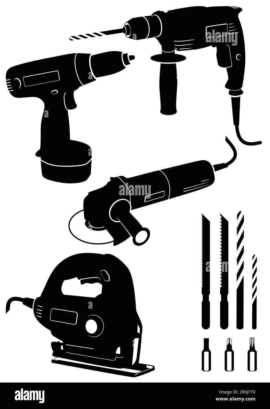 Vector illustration set of different electric power tools. All vector ...