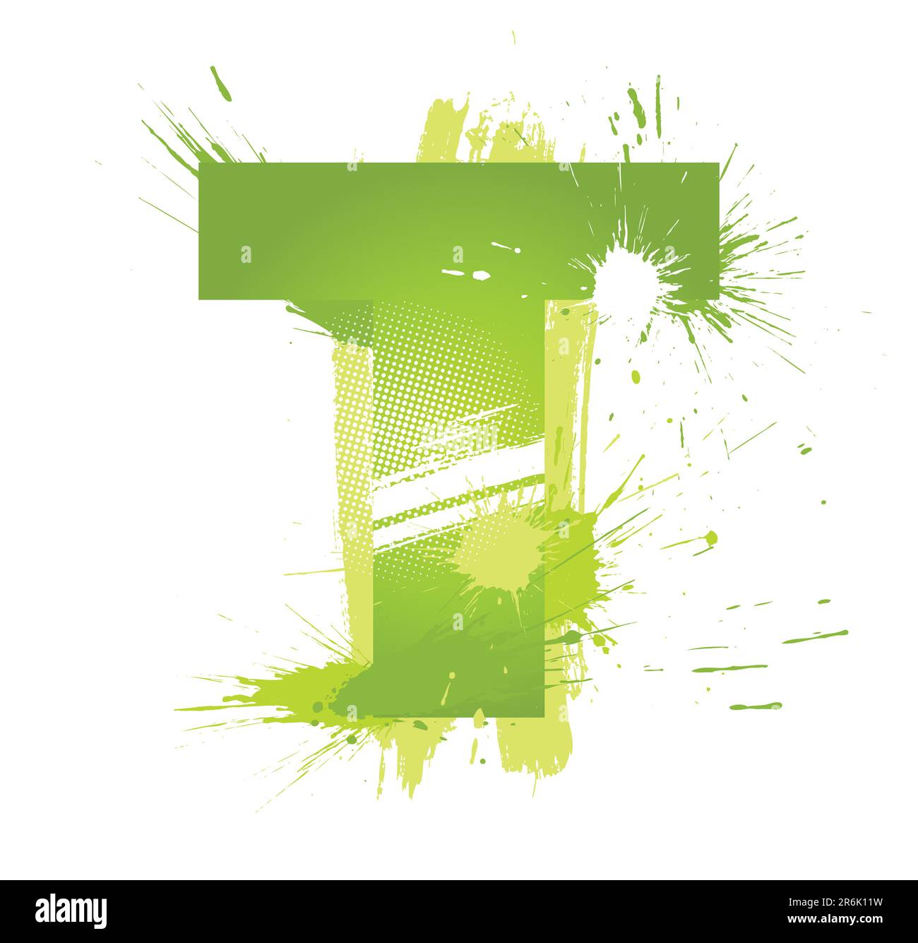 Green abstract paint splashes font. Letter T. Vector on white ...