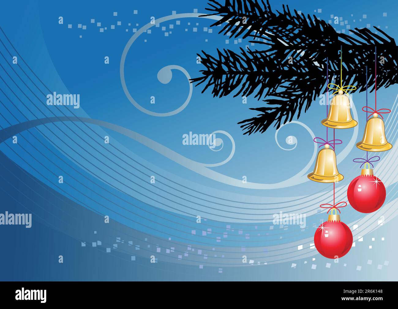 Christmas balls and bells on the blue background, download full ...