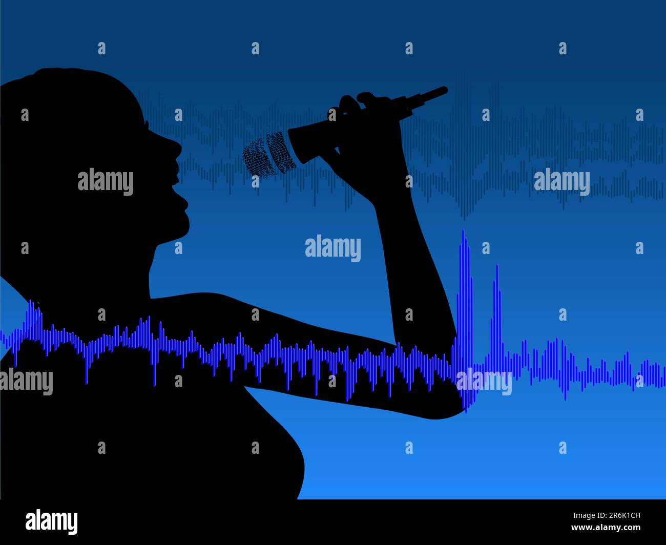 Nightclub Singer with a microphone and blue sound waves Stock Vector ...