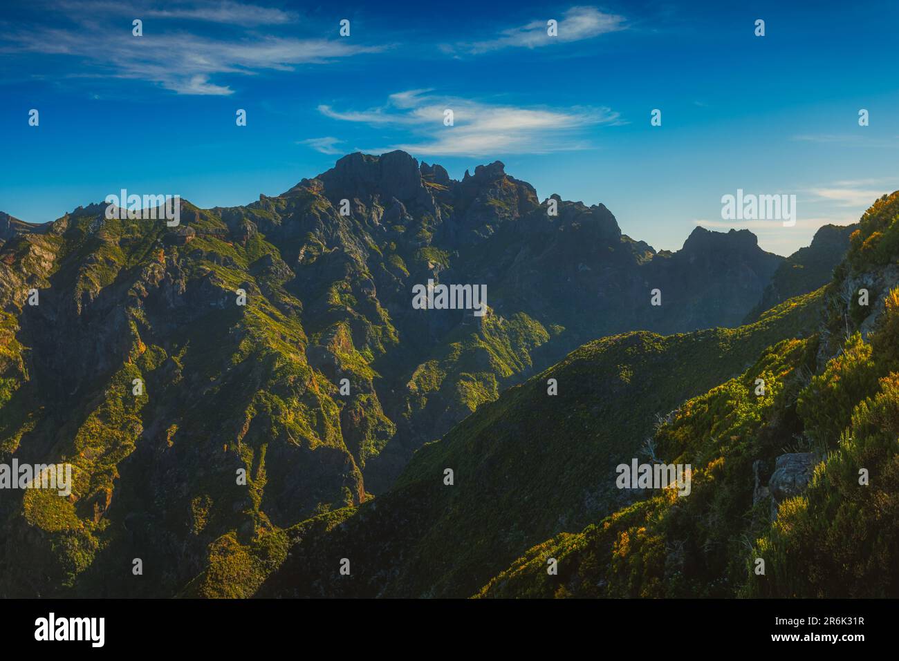 Pico Areeiro mountain peak at Madeira island. Evening view from Ruivo ...