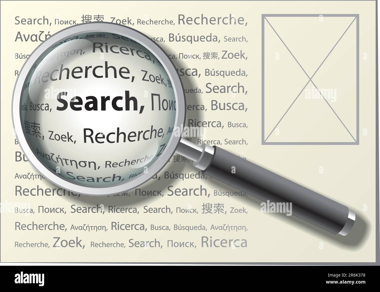 Magnifying Glass. "Search" word on different languages. Vector ...