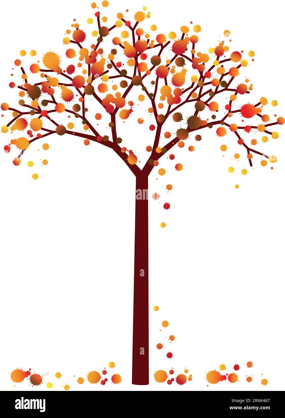 colorful grungy autumn tree with falling leaves, vector background ...