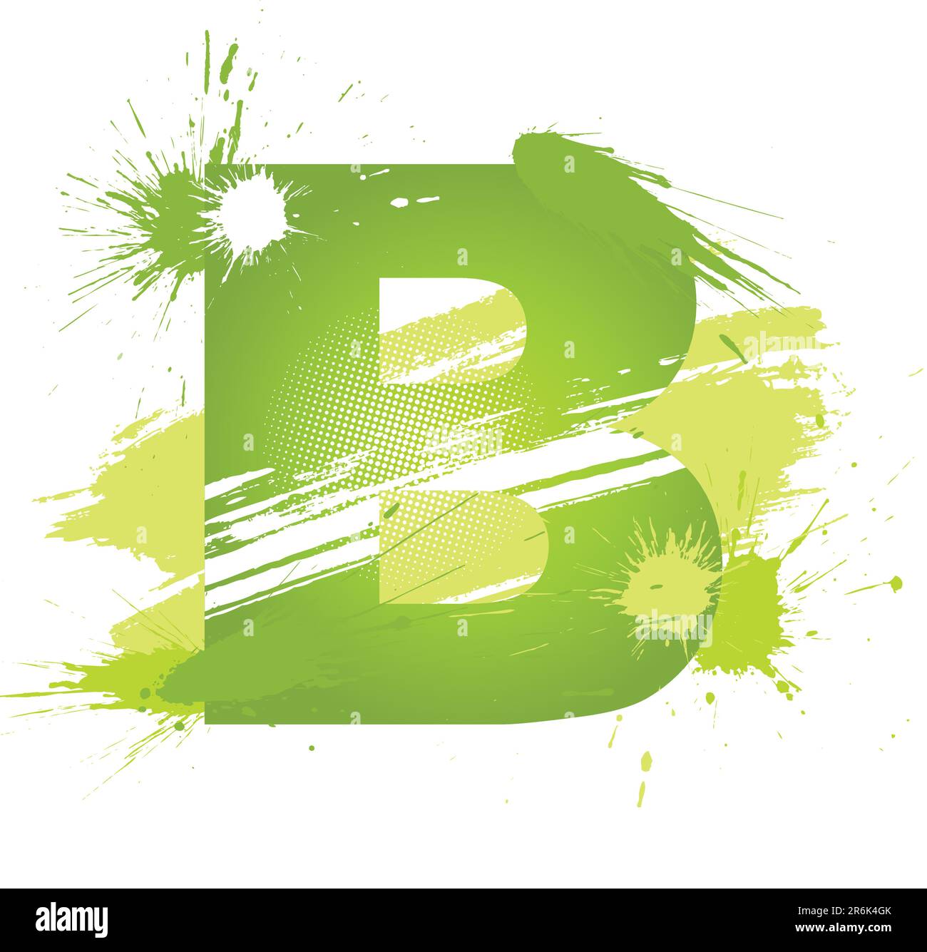 Green abstract paint splashes font. Letter B. Vector on white ...