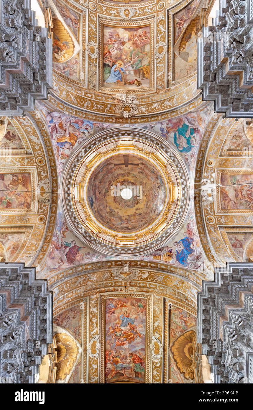 NAPLES, ITALY - APRIL 20, 2023: The frescoes in the cupola and nave in ...