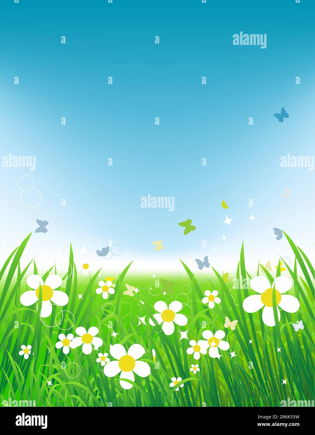 Green field with butterflies, summer background Stock Vector Image ...