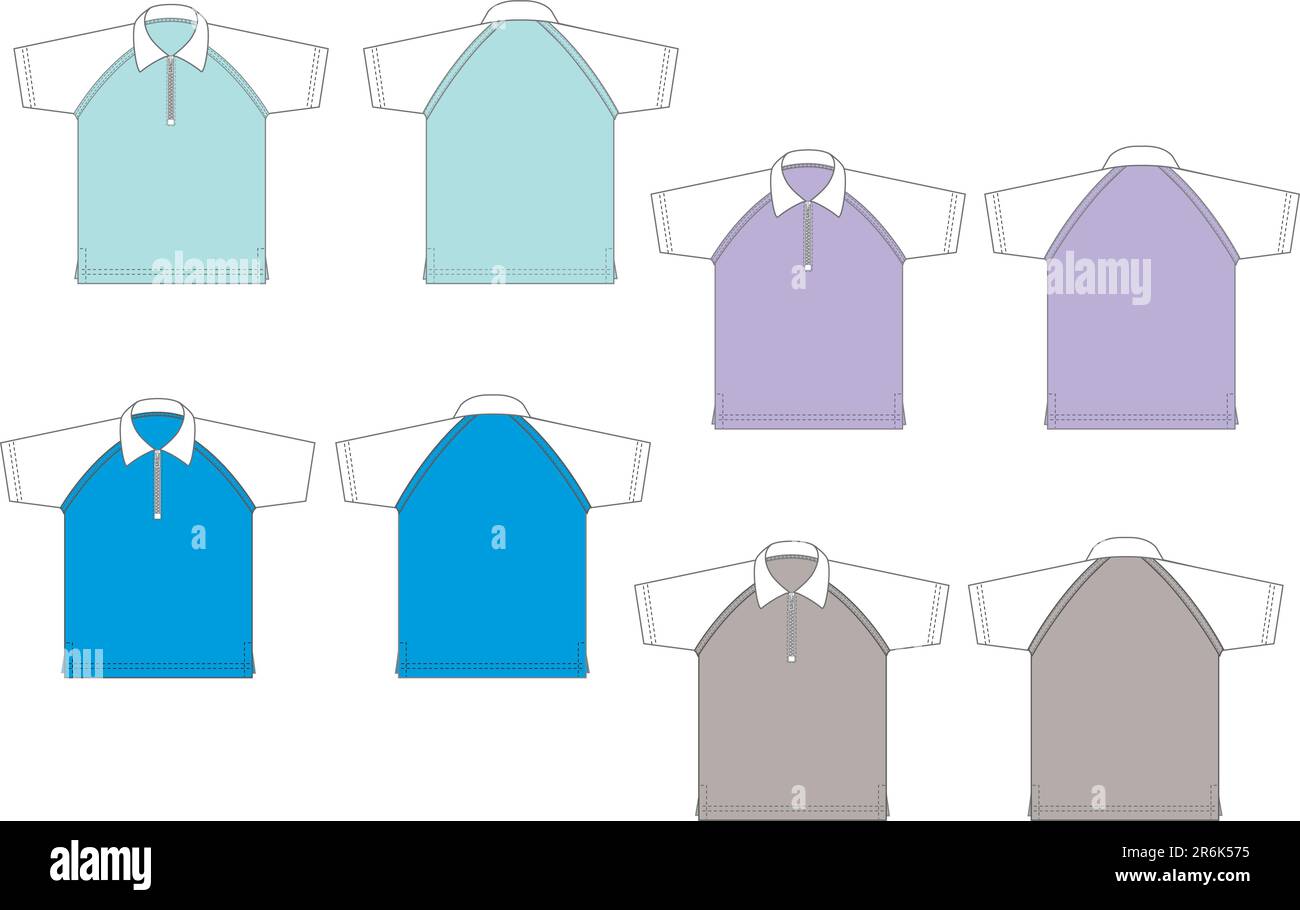 Polo shirt with zip, assorted colours, back and front Stock Vector ...