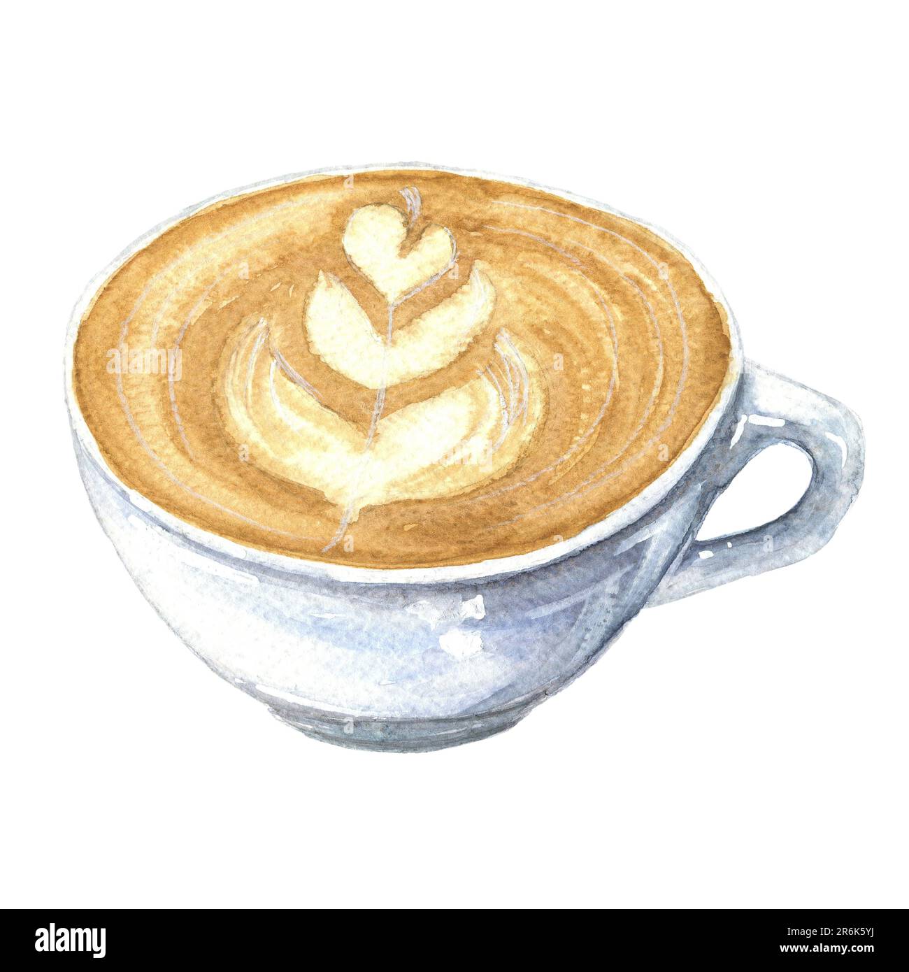 Hand drawn watercolor cup of coffee, latte or cappuccino with milk art ...