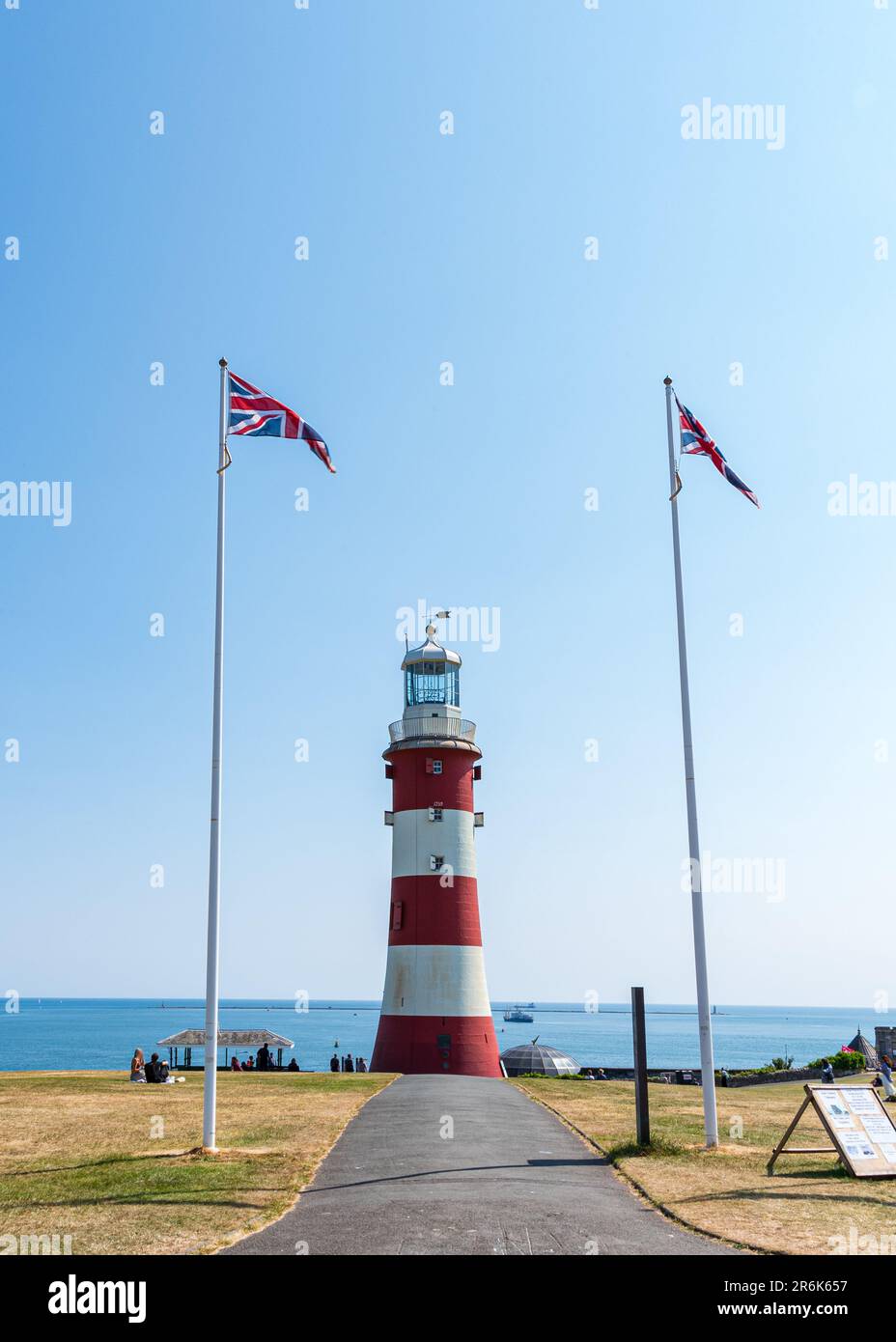Famous lighthouse of Smeatons Tower on the Hoe in Plymouth, Devon, UK ...