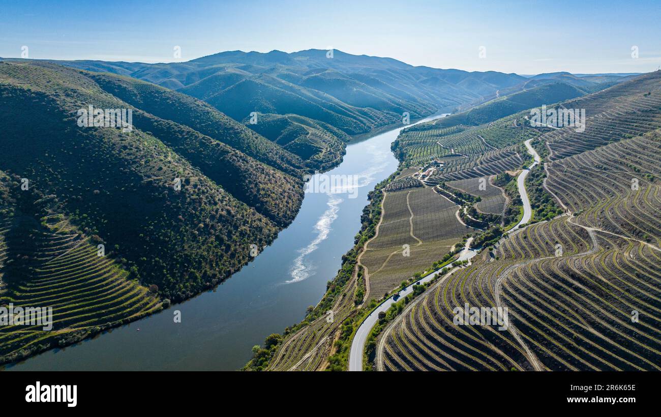 Aerial of the Rock Art site, UNESCO World Heritage Site, Vale de Coa ...