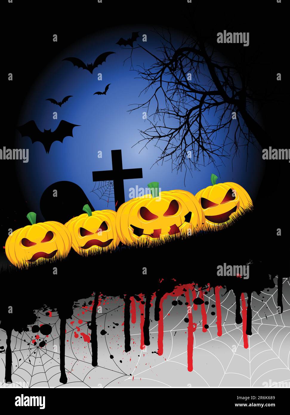 Spooky grunge Halloween background with evil pumpkins Stock Vector ...