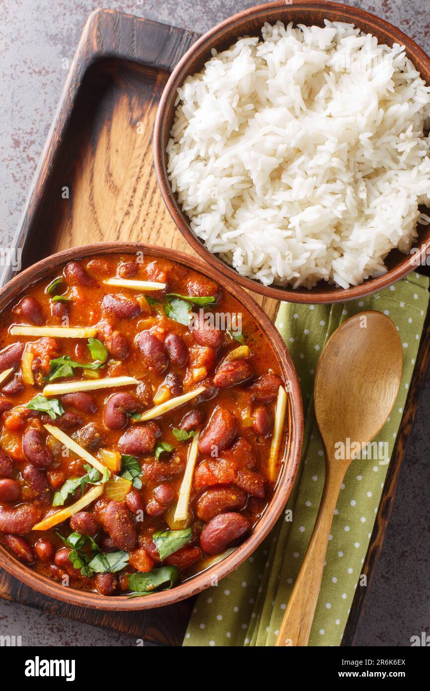 Rajma masala Red Kidney beans curry served with Basmati rice close-up ...
