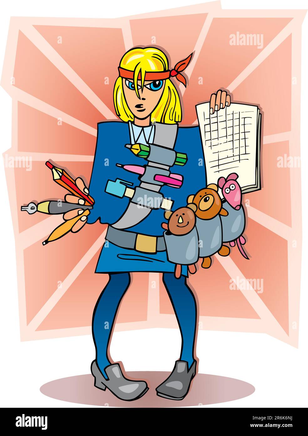 Cartoon illustration of blonde girl student ready to exam Stock Vector ...