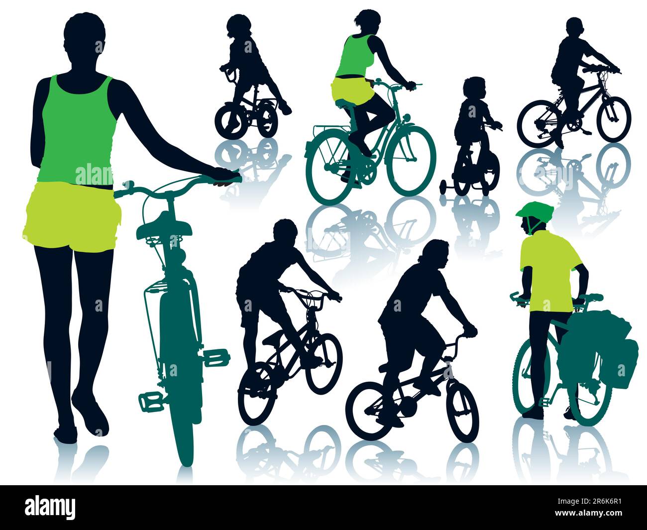 Collection of silhouettes of cycling people. Vector illustration Stock ...