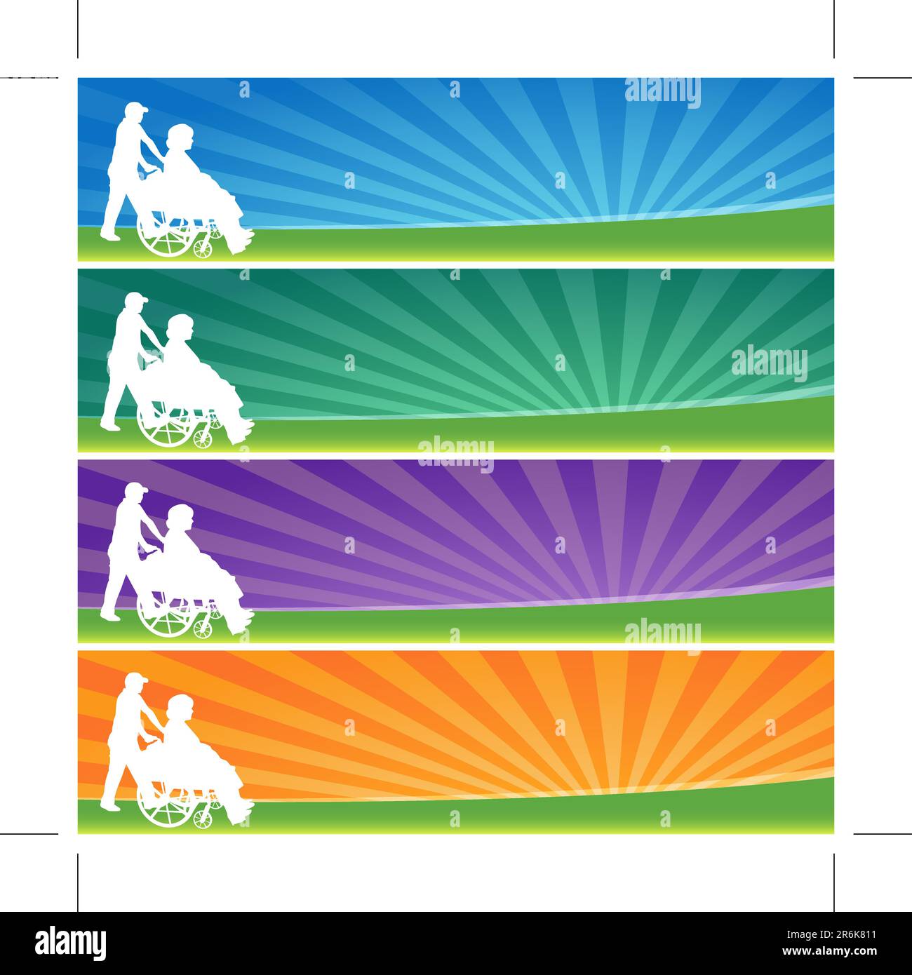 A banner set of a woman in a wheelchair being pushed Stock Vector Image ...