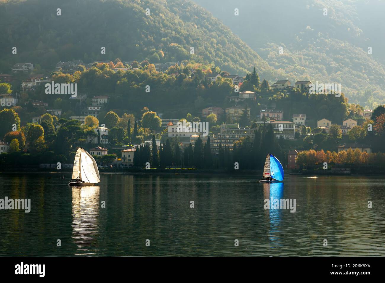 Sailing on Lake Como at Lecco italy Stock Photo - Alamy
