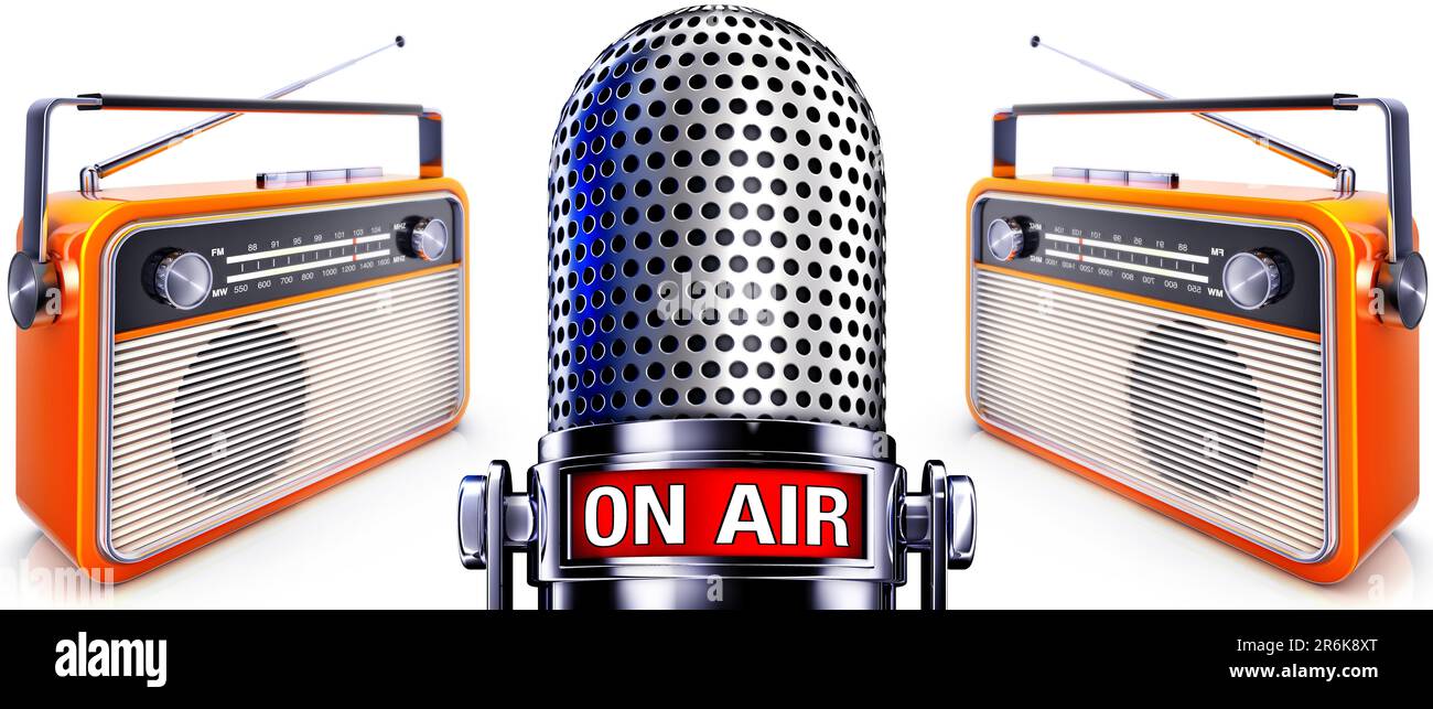 high resolution rendering of vintage radios with a microphone in the ...