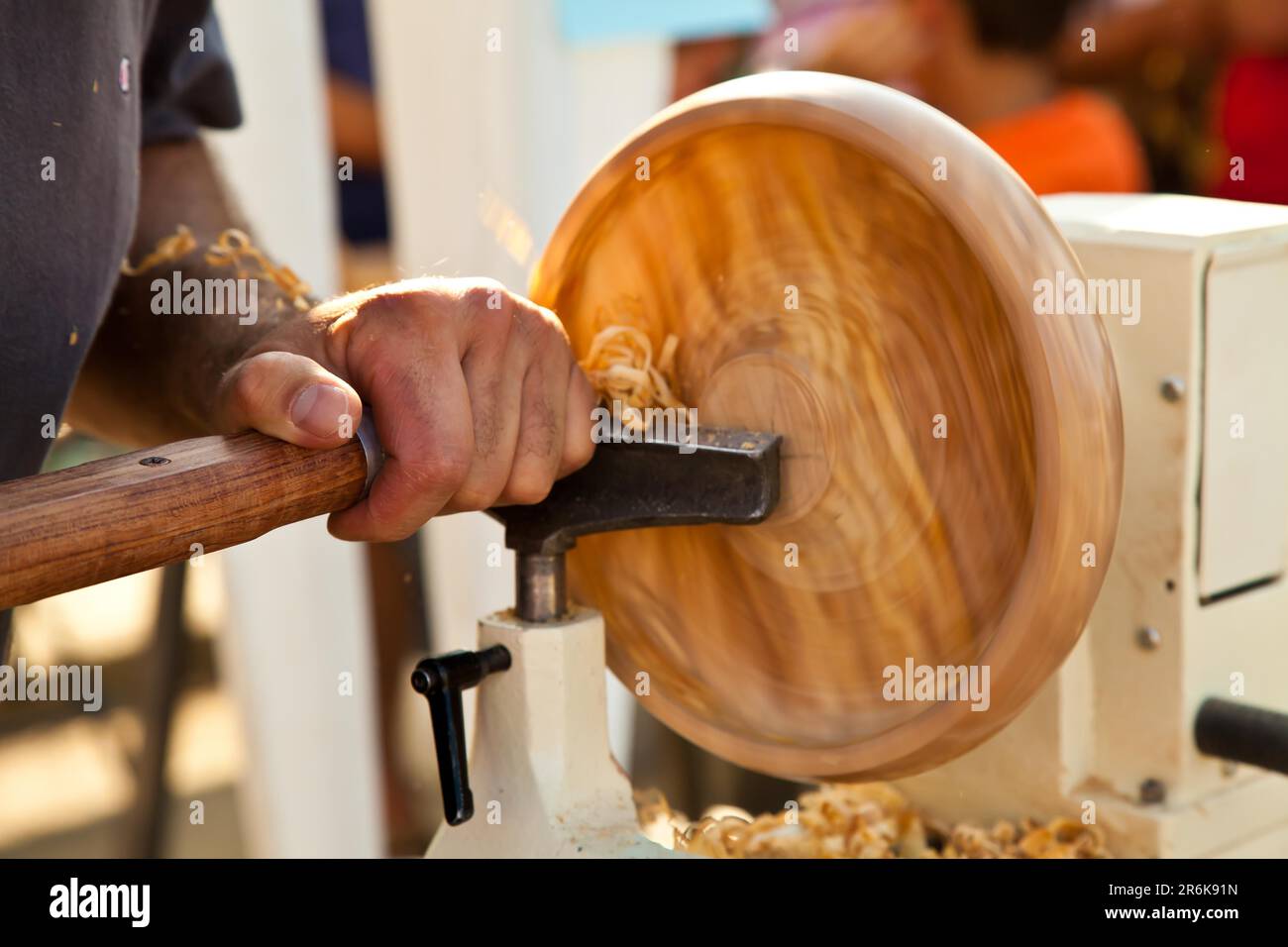 Craftsmans hands working with a lathe in a traditional way Stock Photo ...